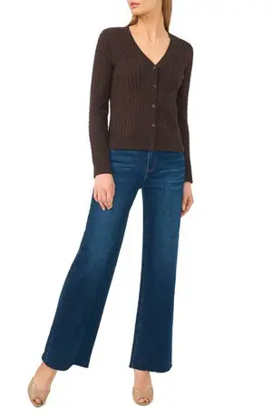 Halogen Cable Stitch V-neck Cardigan