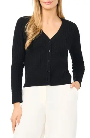 Halogen Cable Knit V-neck Cardigan - Rich Black