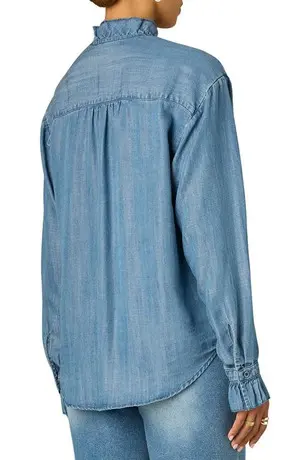 Wit & Wisdom Ruffle Neck Lyocell Chambray Shirt