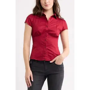 Bp. Ruched Empire Waist Button Shirt - Red Cinder