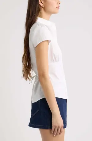 Bp. Ruched Empire Waist Button Shirt - White