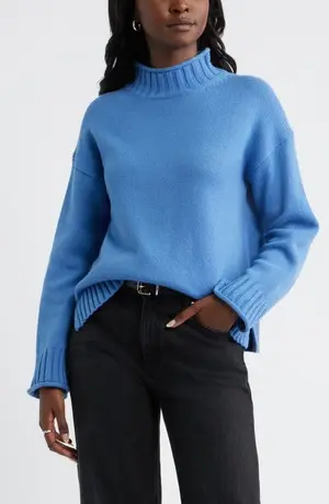 Caslon Roll Neck Striped Sweater Blue Glory