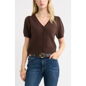 Treasure & Bond Wool & Cashmere Puff Sleeve Cardigan - Brown Chicory