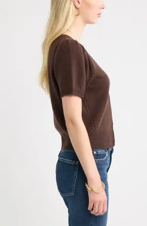 Treasure & Bond Wool & Cashmere Puff Sleeve Cardigan - Brown Chicory