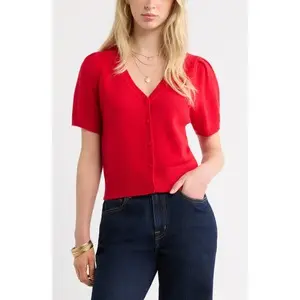 Treasure & Bond Wool & Cashmere Puff Sleeve Cardigan - Red Salsa