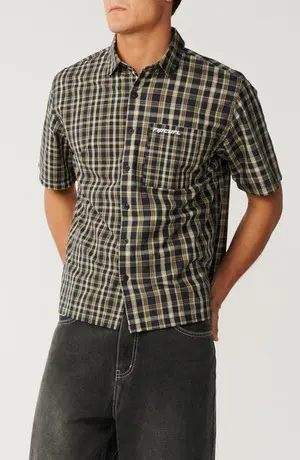 Rip Curl Archive Mix Up Check Short Sleeve Cotton Button-up Shirt - Dark Navy