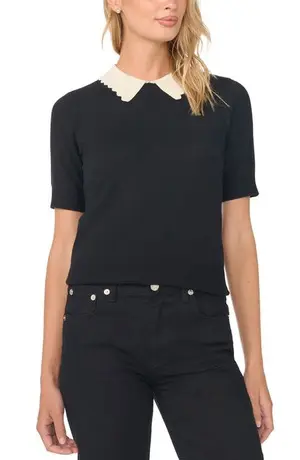 Halogen Scallop Trim Collar Sweater - Rich Black
