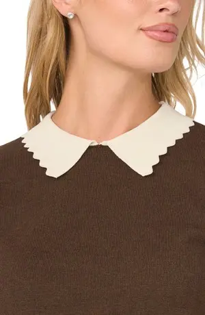 Halogen Scallop Trim Collar Sweater - Rich Hickory