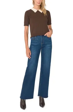 Halogen Scallop Trim Collar Sweater - Rich Hickory