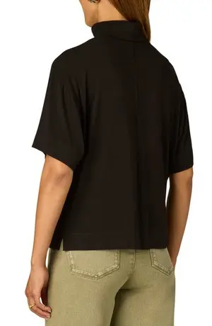 Wit & Wisdom Boxy Elbow Sleeve Turtleneck Top - Black