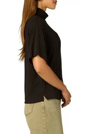 Wit & Wisdom Boxy Elbow Sleeve Turtleneck Top - Black