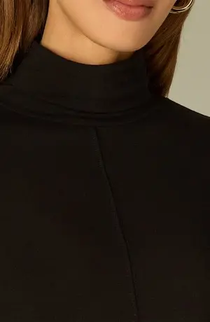 Wit & Wisdom Boxy Elbow Sleeve Turtleneck Top - Black