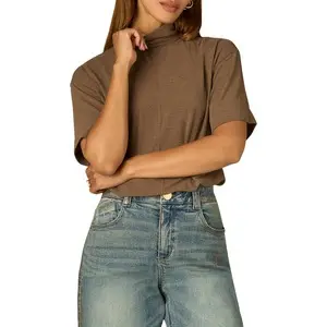 Wit & Wisdom Boxy Turtleneck Top With Elbow Sleeves - Heather Brown
