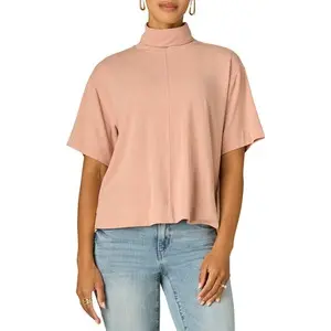 Wit & Wisdom Boxy Turtleneck Top With Elbow Sleeves - Heather Rose Tan