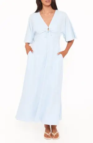 PETAL & PUP Liberty Flutter Sleeve Maxi Dress - Light Blue
