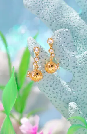 GIRLS CREW Pufferfish Cubic Zirconia Dangle Earrings