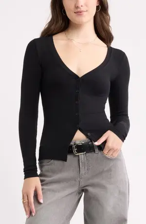Bp. Rib Knit V-neck Cardigan Black