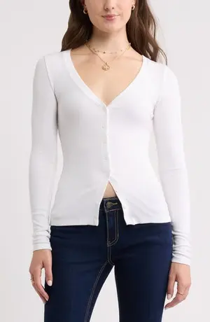 Bp. Rib Knit V-neck Cardigan - White