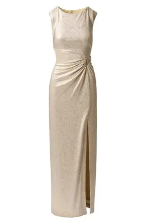 Adrianna Papell Drape Waist Metallic Sleeveless Gown