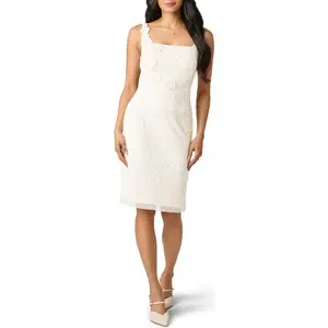 Adrianna Papell Beaded Mesh Sheath Cocktail Dress - Ivory