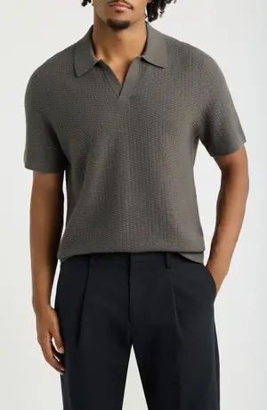 OPEN EDIT Johnny Collar Textured Polo Sweater Grey Harbor