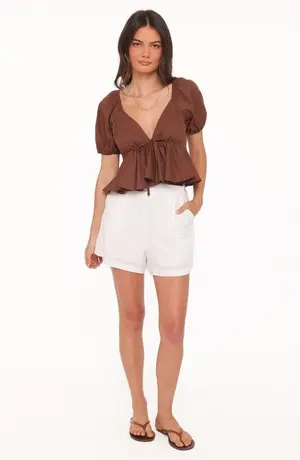 PETAL & PUP Brienne Tie Front Cotton Peplum Top