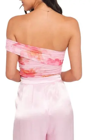 PETAL & PUP Zachary Off-the-shoulder Mesh Crop Top - Pink