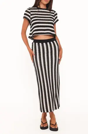 PETAL & PUP Jaden Knit Crop Top & Maxi Skirt Set - Black/white Stripe