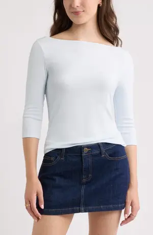 Bp. Boat Neck Three-quarter Sleeve Top Blue Breeze