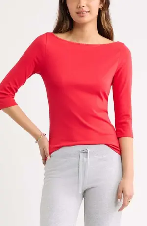 Bp. Boat Neck Three-quarter Sleeve Top Red Festive