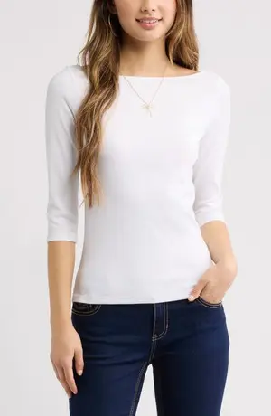 Bp. Boat Neck Three-quarter Sleeve Top White
