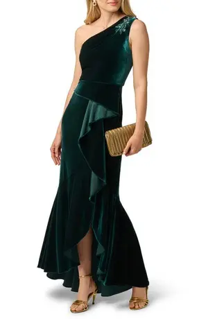 Adrianna Papell One-shoulder Velvet Gown