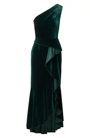 Adrianna Papell One-shoulder Velvet Gown