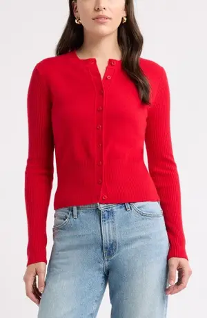 Caslon Wool & Cashmere Blend Argyle Cardigan - Red Celebration