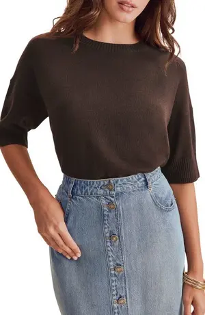Splendid Georgie Short Sleeve Sweater - Java Brown