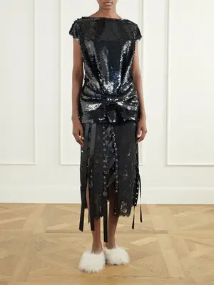 Simone Rocha Asymmetric Embellished Lace Midi Skirt - Black