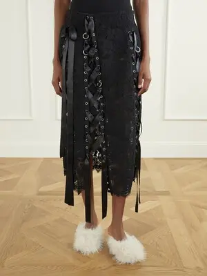 Simone Rocha Asymmetric Embellished Lace Midi Skirt - Black