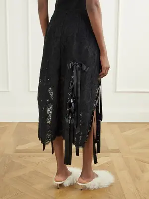 Simone Rocha Asymmetric Embellished Lace Midi Skirt - Black