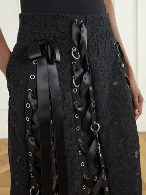 Simone Rocha Asymmetric Embellished Lace Midi Skirt - Black