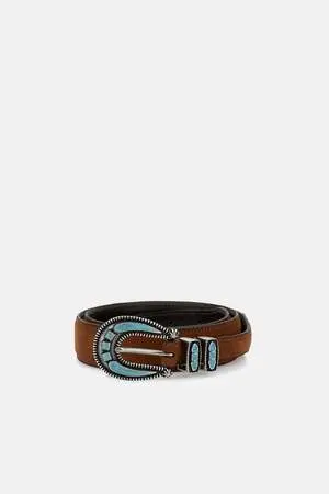 ALBERTO LUTI Embellished Leather Belt With Silver Buckle - Brown