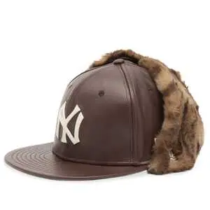 New Era New York Yankees Leather 59fifty Dogear Cap - Brown