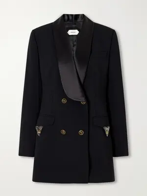 Versace Double-breasted Embellished Stretch-wool Mini Dress - Black