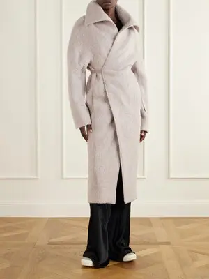 Rick Owens Dracucollar Belted Alpaca And Virgin Wool-blend Coat - Pink