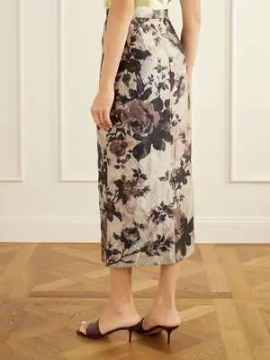 Erdem Floral-print Crinkle Satin Midi Skirt