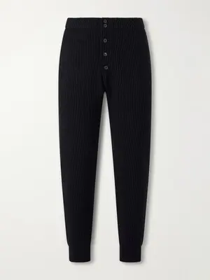 Dries Van Noten Meru Tapered Ribbed Wool Sweatpants - Black
