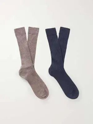Mr P. Two-pack Cashmere And Silk-blend Socks - Multi