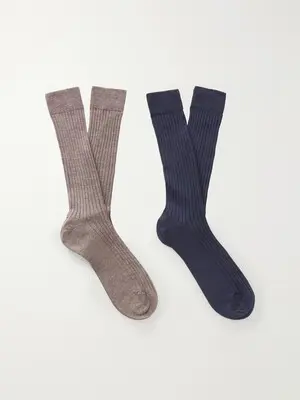 Mr P. Two-pack Cashmere And Silk-blend Socks - Multi
