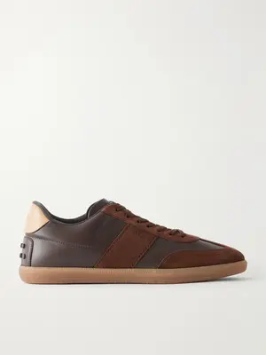 TOD'S Suede-trimmed Leather Sneakers - Brown