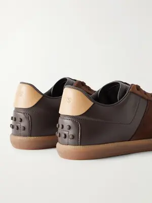 TOD'S Suede-trimmed Leather Sneakers - Brown