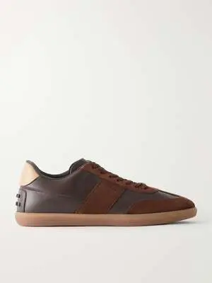 TOD'S Suede-trimmed Leather Sneakers - Dark Brown